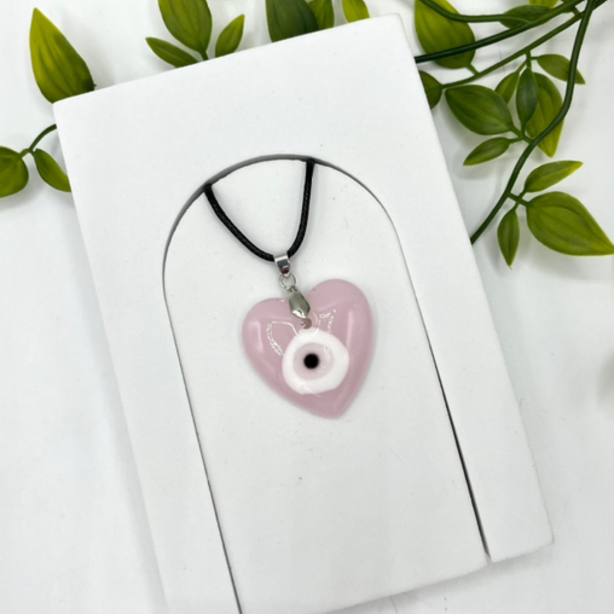 Pink Evil Eye Heart Necklace | The Oak Tree Gems & Minerals